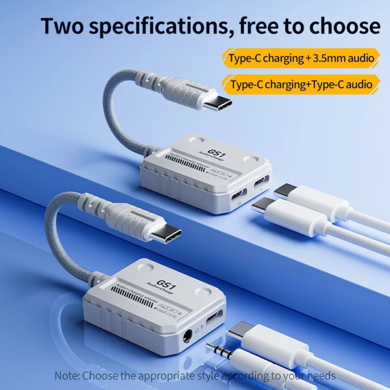 Double Port Type C To 3.5mm And Type C Radio Charging Adapter Converter ...