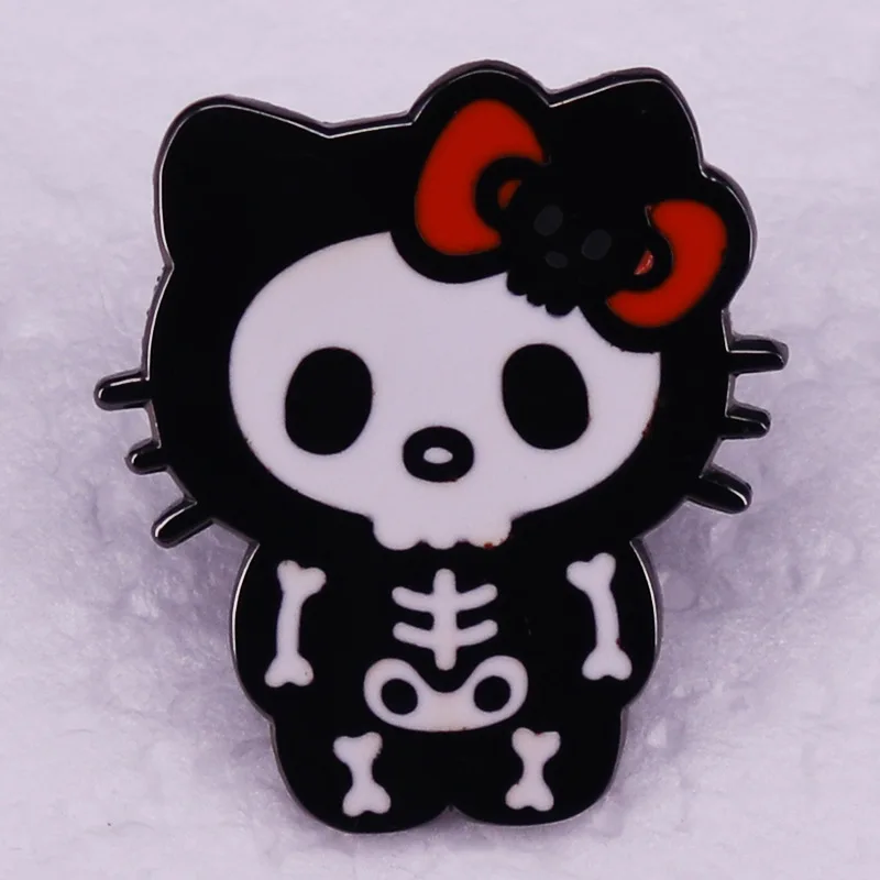 Kawaii Cartoon Hello Kitty Skeleton Halloween Lapel Pin - KawaiiMerch.com