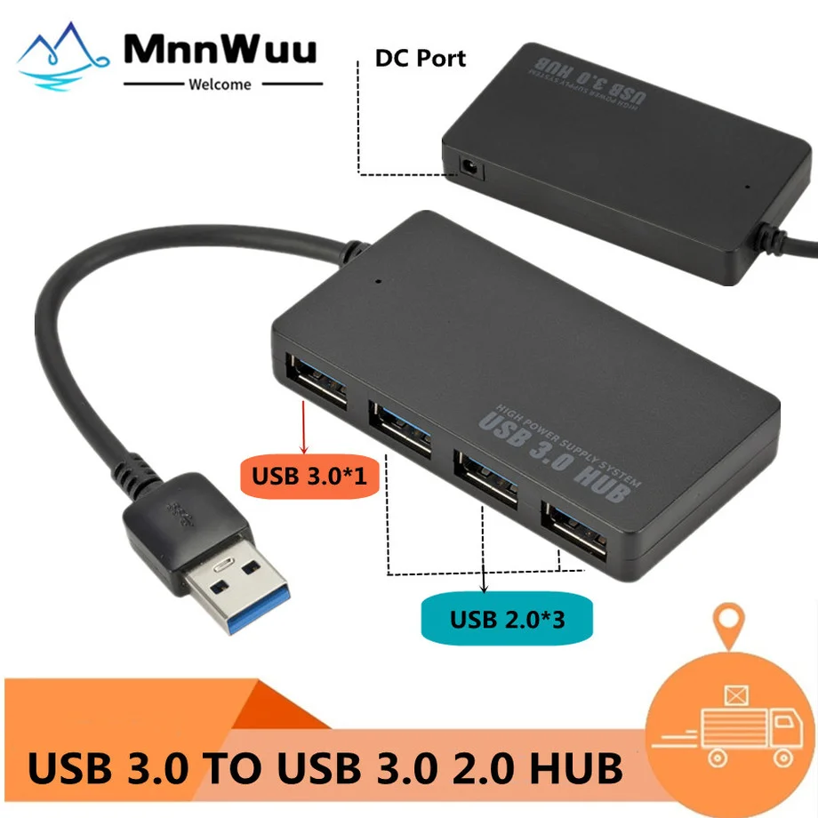 HUB USB 3,0 2,0 de alta velocidad, divisor Multi USB de 4 puertos ...