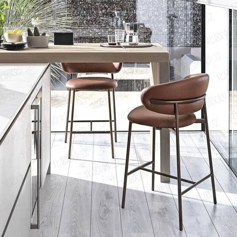 Luxury-Leather-Bar-Stool-Metal-Kitchen-Dining-Living-Room-Bar-Stools ...