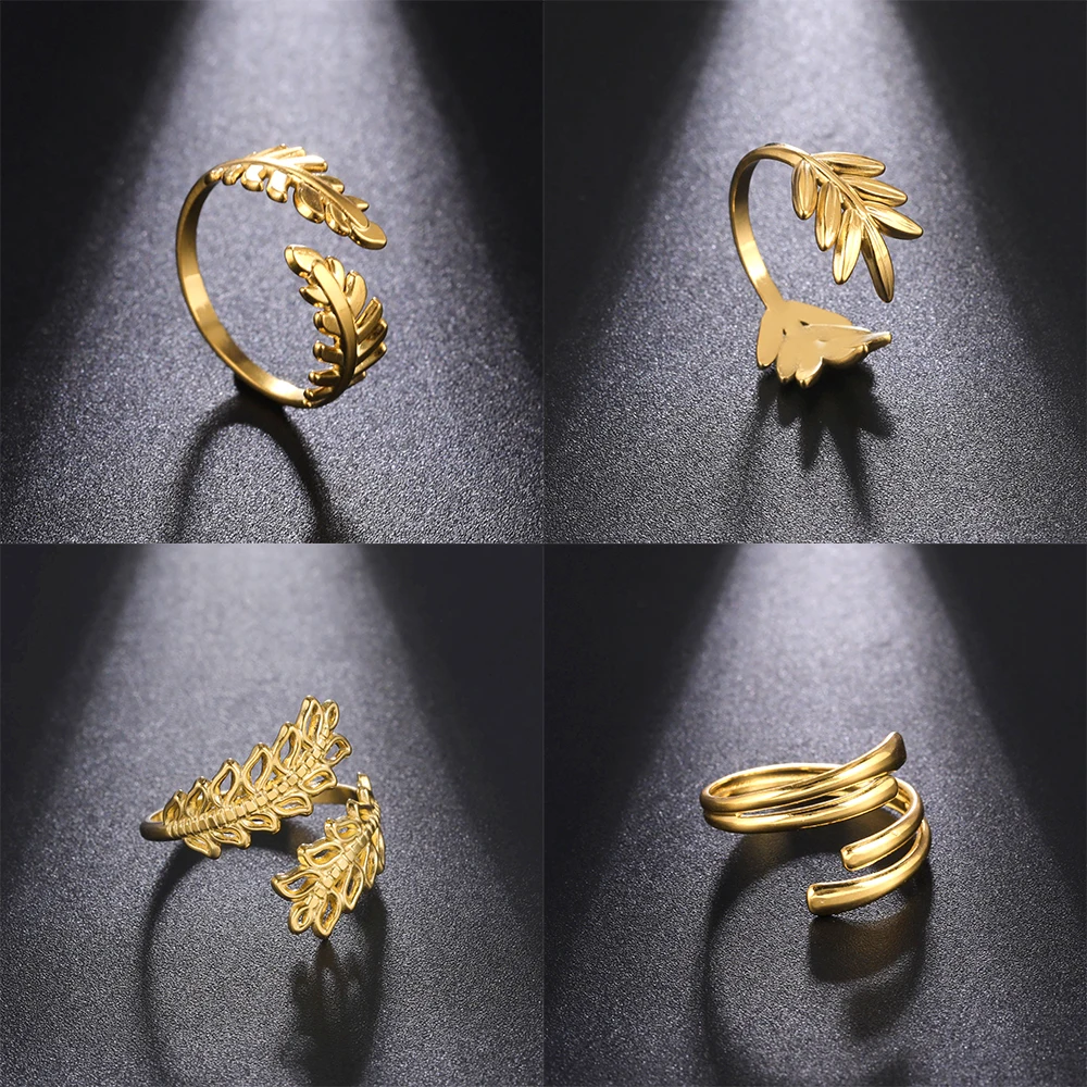 Olive-Leaf-Open-Ring-for-Women-Geometric-Hollow-Stainless-Steel-Gold ...