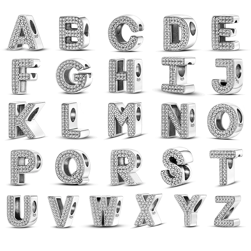 26 A-Z Alphabet Beads 925 Sterling Silver LOVE Letter Charm Fit ...