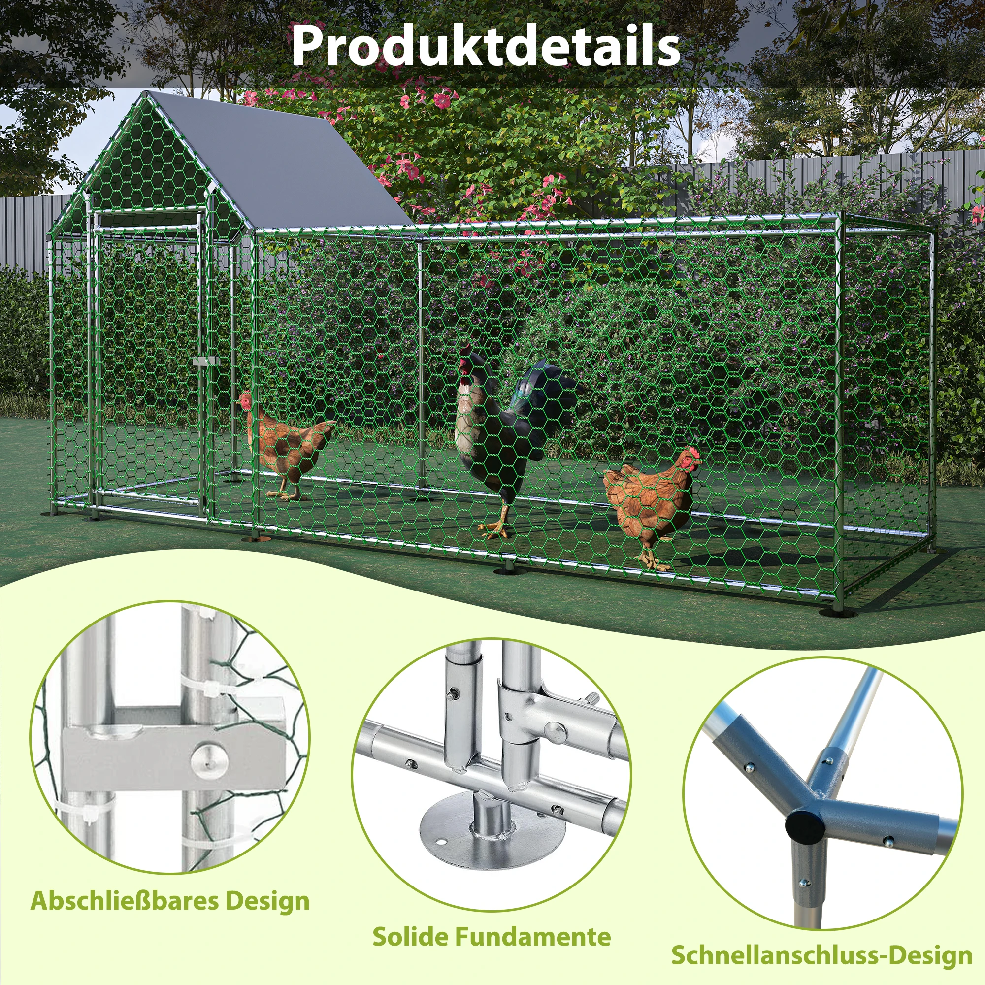 Chicken coop/run 3x1x1.5m with safety lock and waterproof PE cloth ...