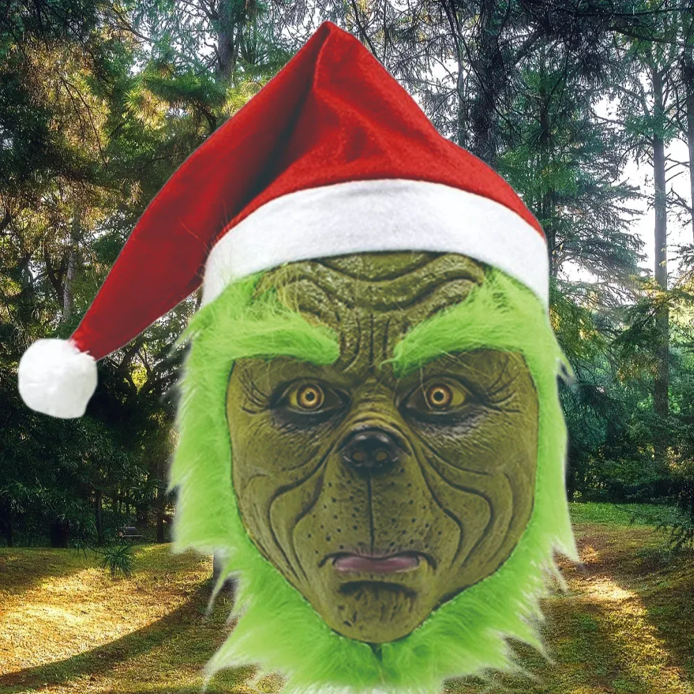 Green-haired-Monster-Mask-Christmas-Masquerade-Grinch-Headgear ...
