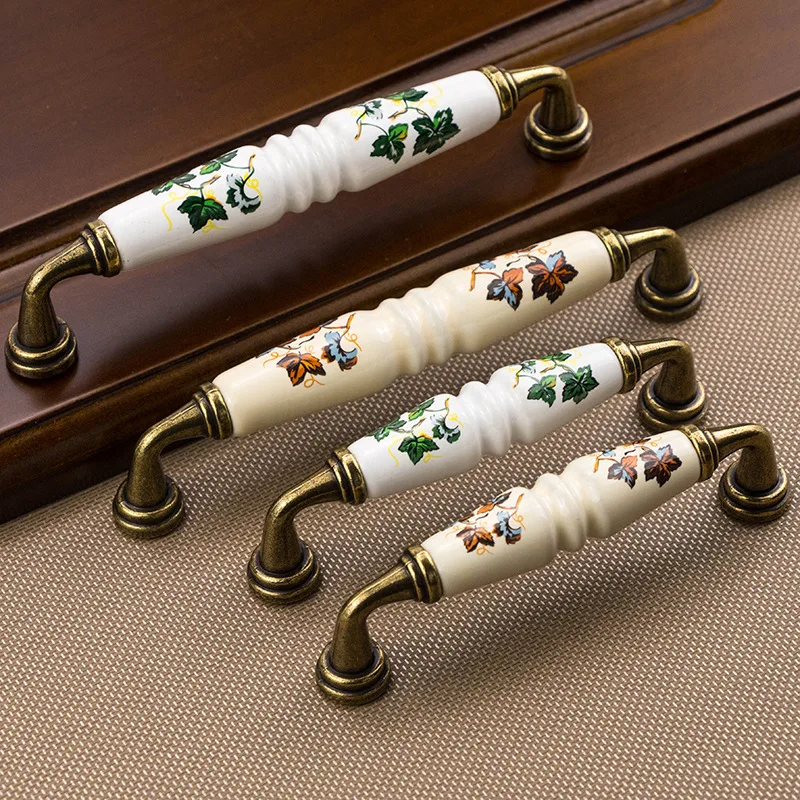 Vintage-Rural-Kitchen-Ceramic-Drawer-Cupboard-Door-Handles-and-Pulls-Green-Red-Leaves-Dresser ...