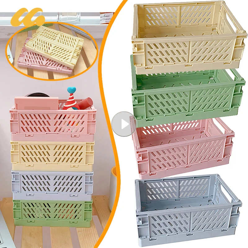 Collapsible Crate Plastic Folding Storage Box Basket Utility Cosmetic ...