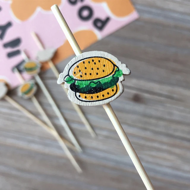 100Pcs/Pack Hamburger Garnish Bamboo Sticks Fruit Sticks Snack Skewers ...