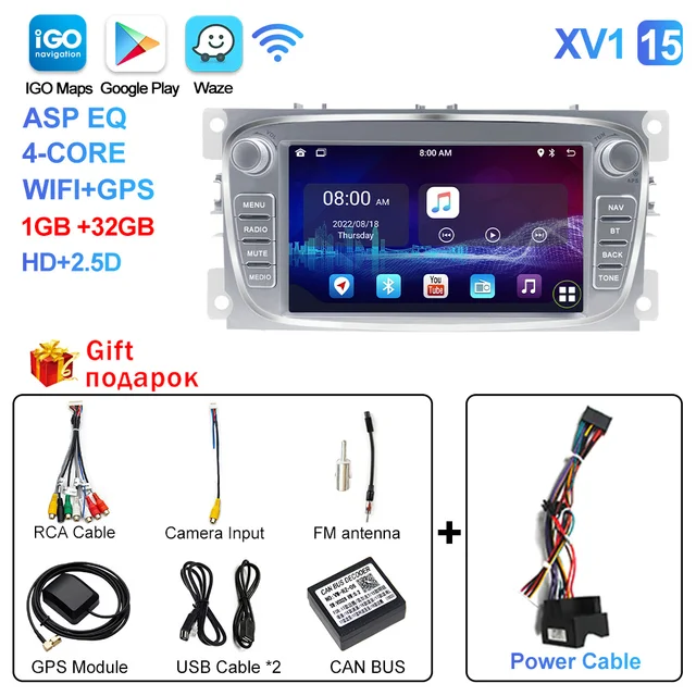 XIMA-reproductor multimedia con Android 11 y navegación GPS para Ford, 2 din autorradio con RDS ...