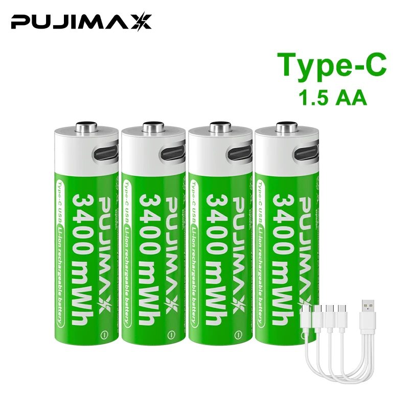 PUJIMAX-1-5V-AA-battery-Rechargeable-Battery-aa-Type-C-Cable-Charging ...