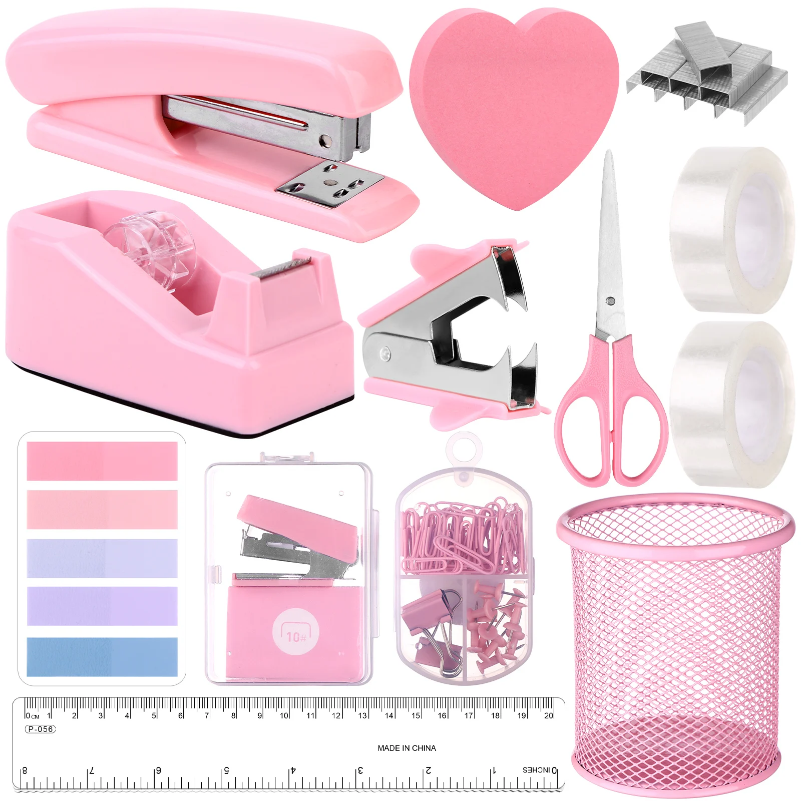 12pc-Set-Pink-Office-Supplies-Set-Stapler-and-Tape-Dispenser-Desk ...