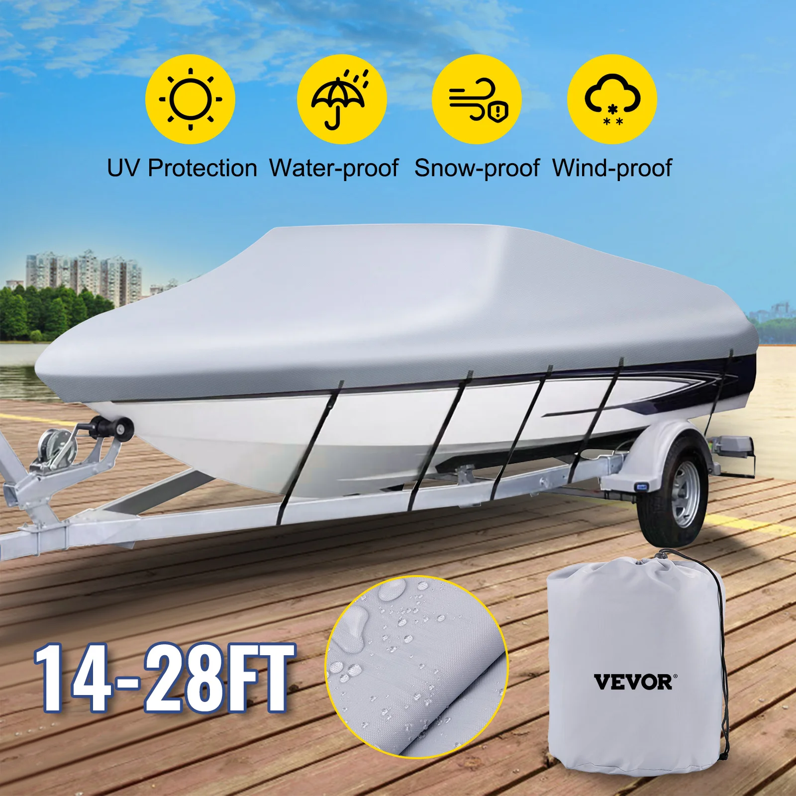 VEVOR-14-28-FT-V-Hull-Boat-Cover-3-Layer-Oxford-Fabric-All-Season ...