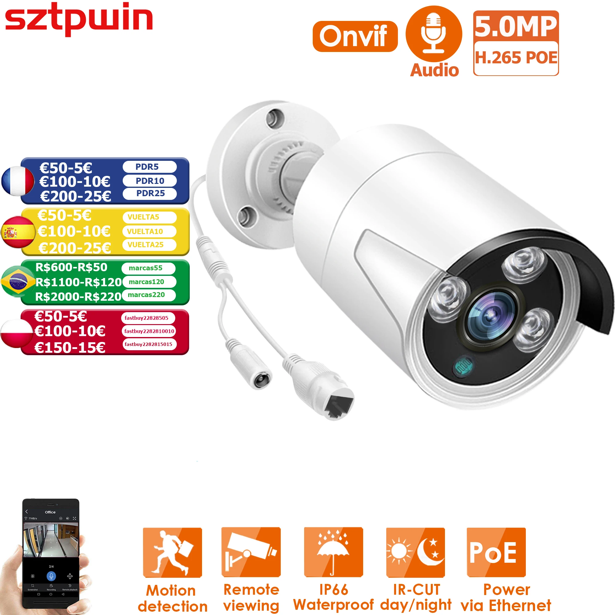 5.0mp Poe Wired Ip Camera Onvif H.265 Audio Record Cctv Camera 5mp 4mp ...