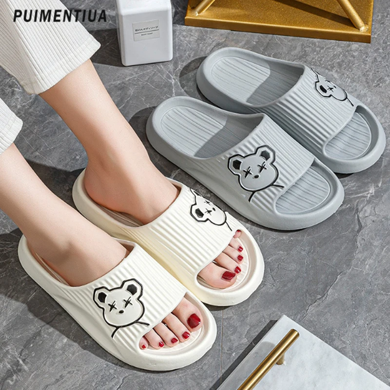 귀여운 곰 남성 슬리퍼 두꺼운 플랫폼 샌들 여성 여름 2023 홈 슬리퍼 실내 부드러운 밑창 슬리퍼 커플 미끄럼 방지