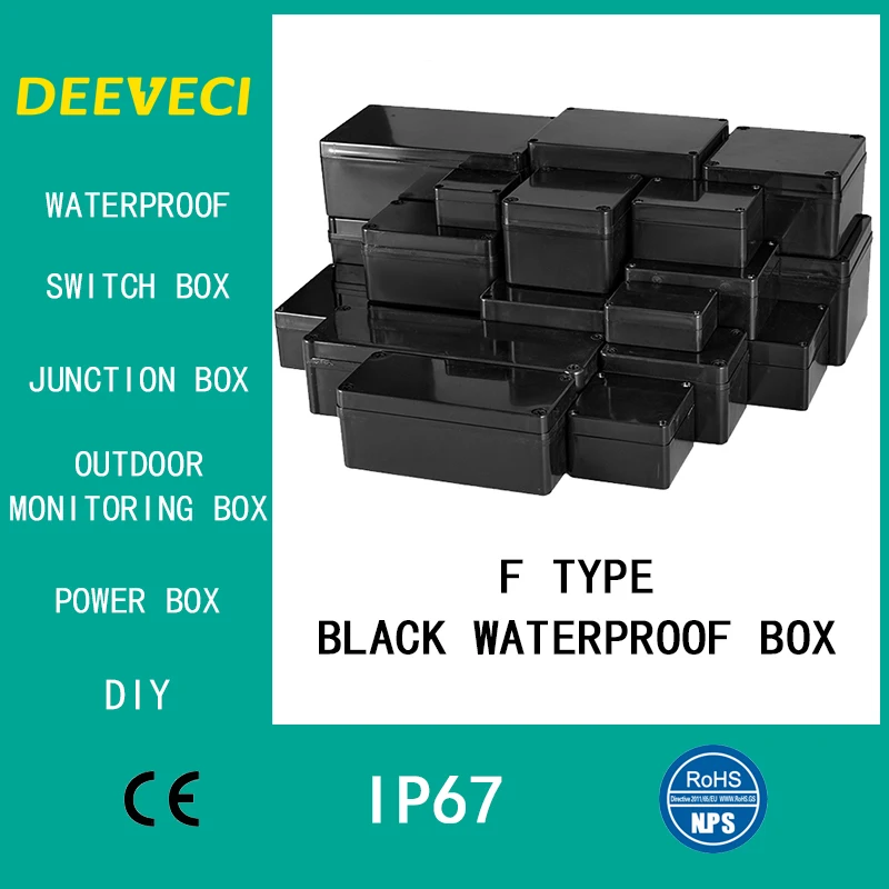 Black ABS Plastic IP67 Waterproof Box Outdoor Splash Proof Terminal Box ...