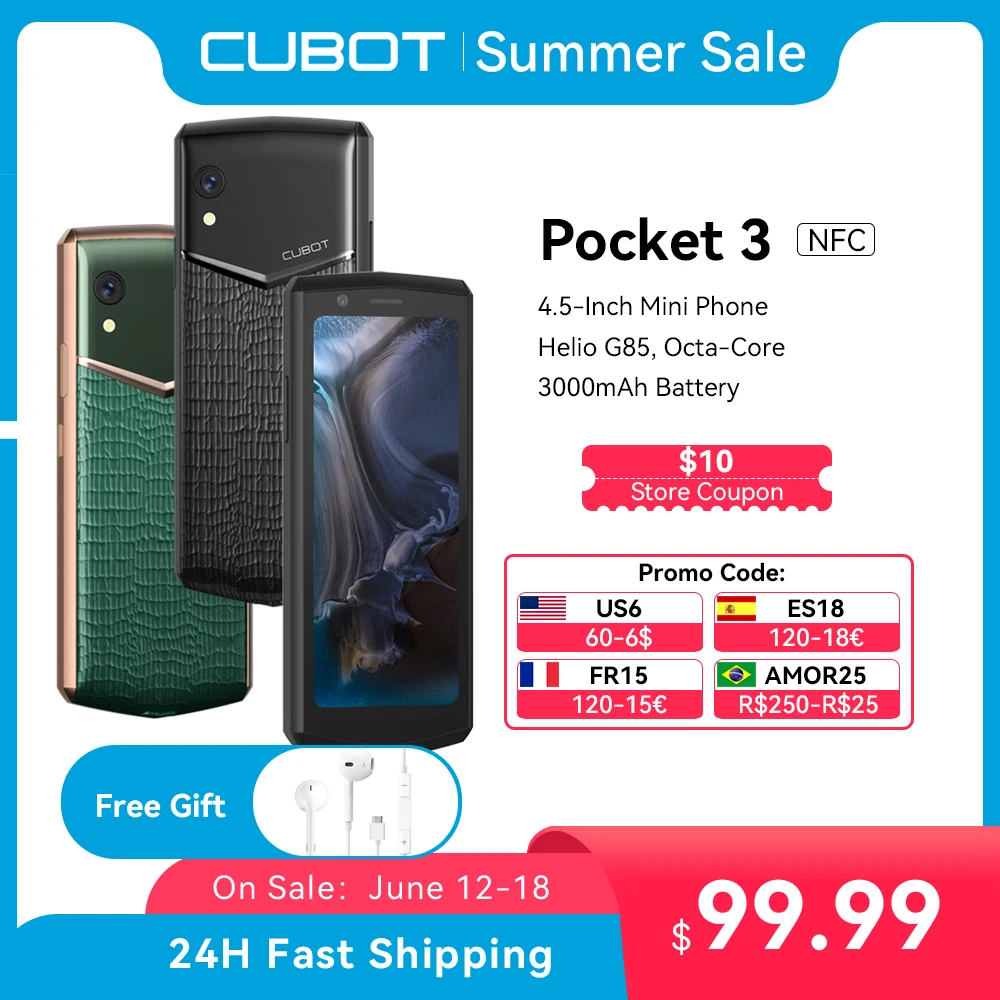Cubot Pocket 3, 4.5인치 미니 스마트폰, Helio G85, Octa Core, NFC, 4GB RAM, 64GB ROM, 3000mAh, 20MP 카메라 ...