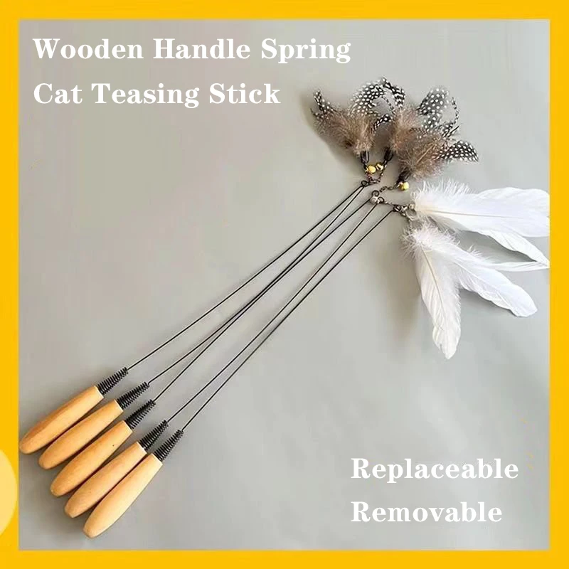 Cat-Teaser-Stick-Toys-With-Wooden-Handle-Spring-Cat-Wand-Interactive ...