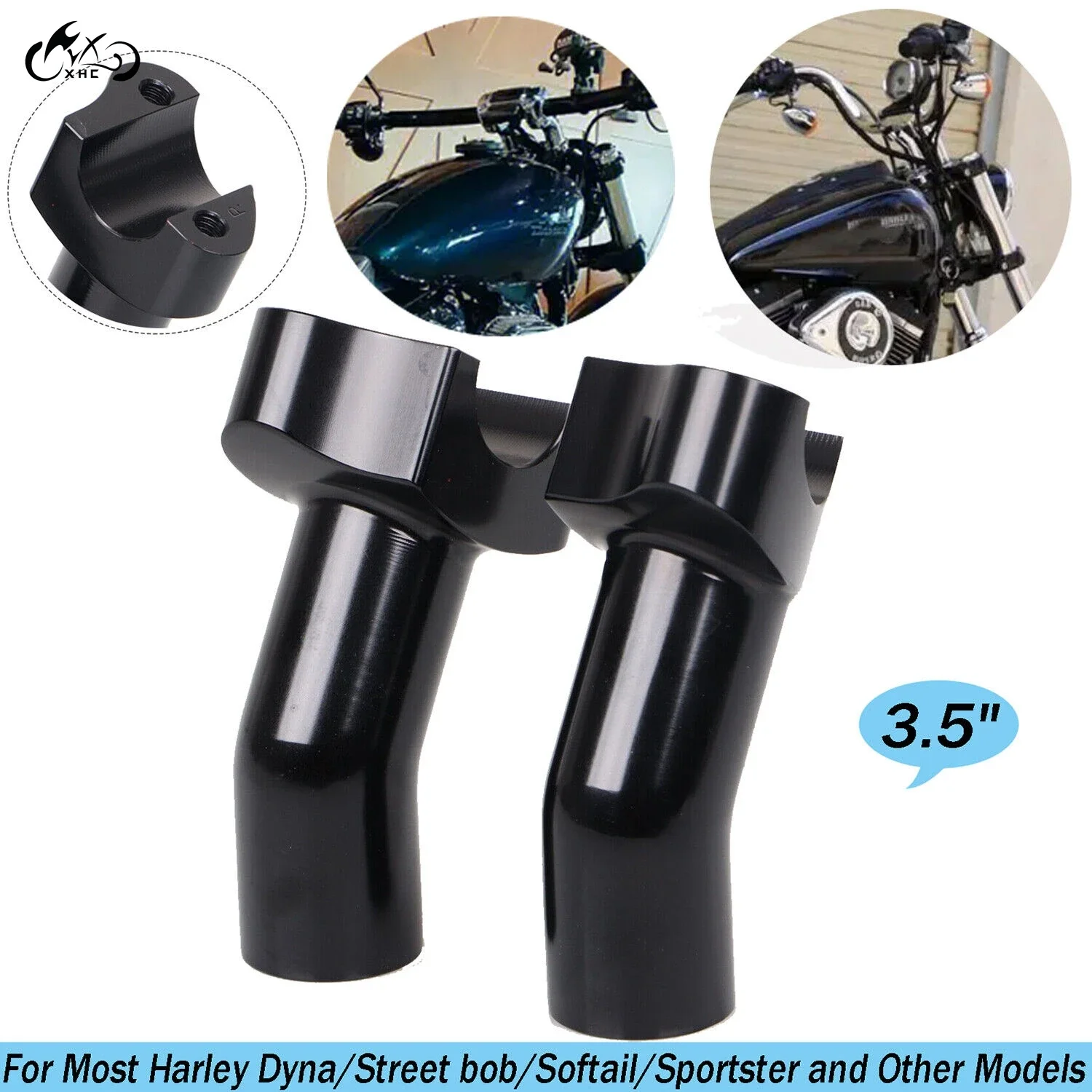 2x-Black-Motorcycle-3-5-Aluminum-Pullback-Handlebar-Risers-Mounts-For ...