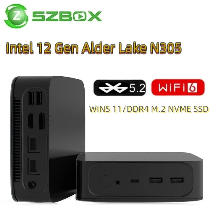 SZBOX Mini PC N305 Windows 11 PRO DDR4 NVME SSD Dual LAN 2.5G/1G WiFi 6 ...