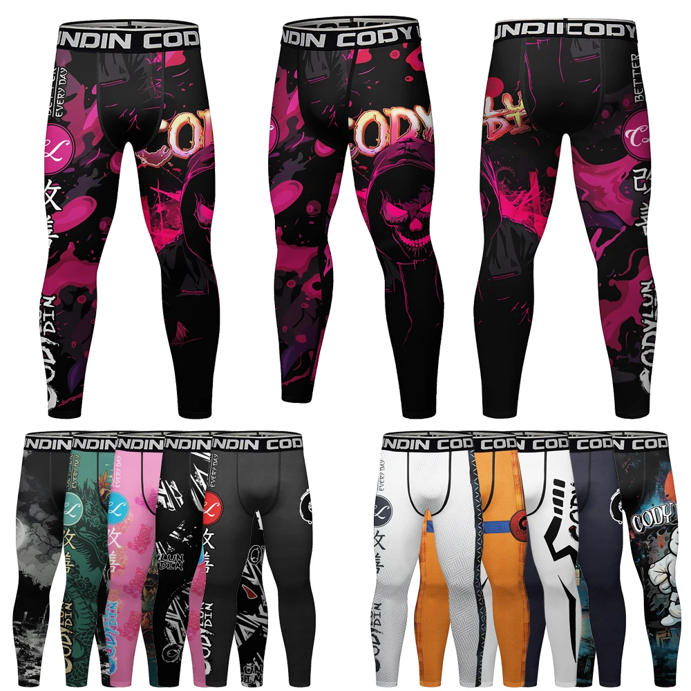 Men's Printed BJJ Spats Compression Leggings 3D MMA Fight Pants Quick ...