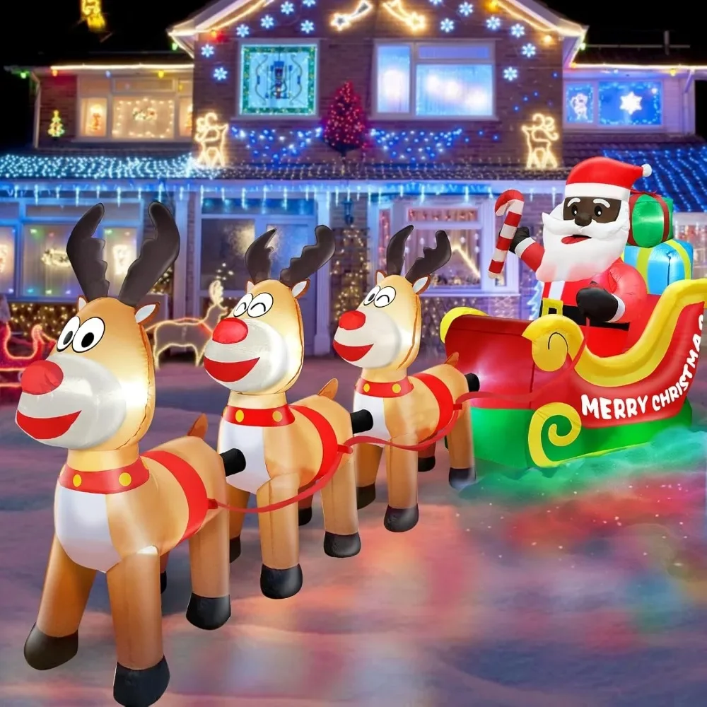 12-Ft-Long-Christmas-Inflatables-Outdoor-Decorations-Black-Santa-Claus ...