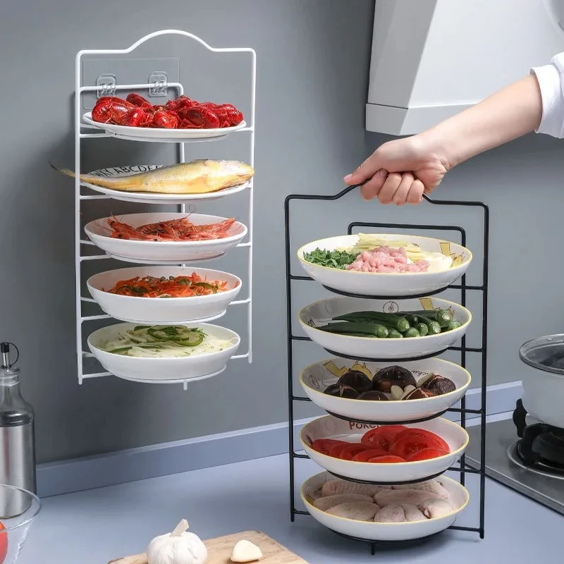 Kitchen-Storage-Shelf-Multilayer-Metal-Shelves-Wall-mounted-Dish ...