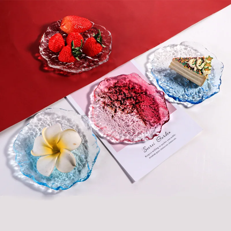 Transparent Pink Ice Cream Glass Plate Home Creative Dim Sum Fruit ...