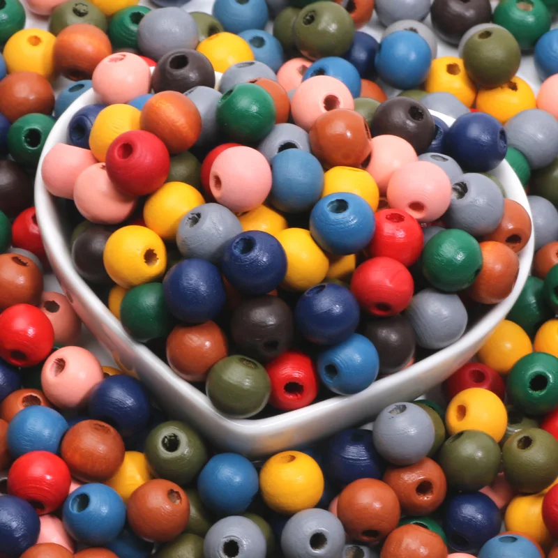 200-50pcs 8/10/12mm Colorful Natural Wooden Beads Round Spacer Wood ...