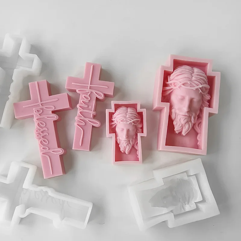 DIY-Sculpture-Portrait-Face-Silicone-Mold-Jesus-Cross-Aroma-Candle ...