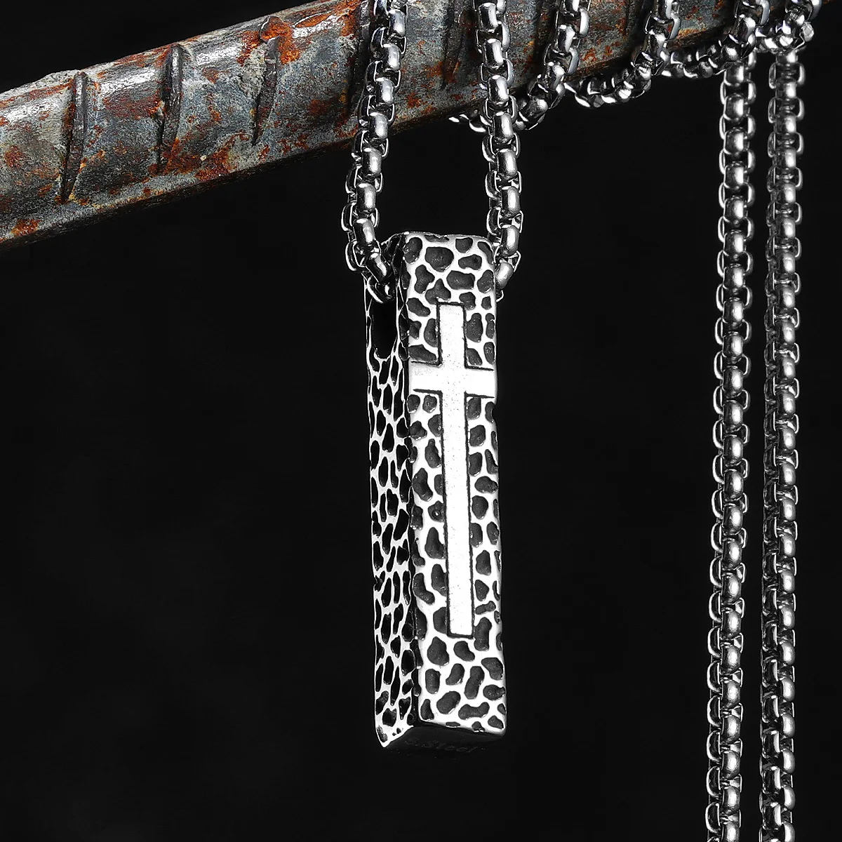 Texture Cross Men Necklaces Stainless Steel Pendant Chain Women Fashion ...