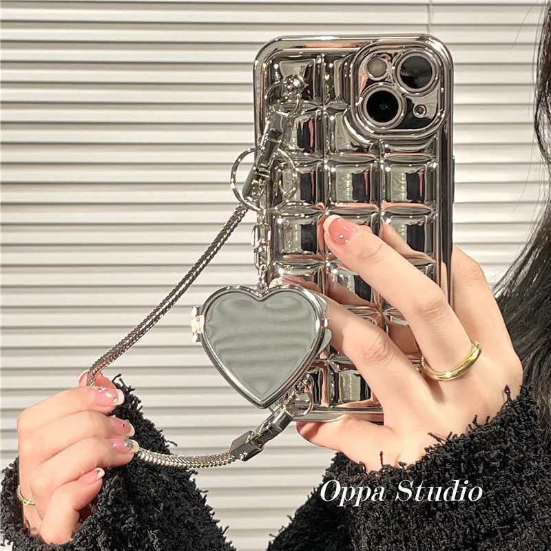 Silver-Check-Mirror-Female-High-end-Case-For-iPhone-14promax-13Pro-12 ...