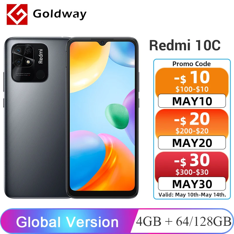 Wersja globalna Xiaomi Redmi 10C 10 C 4GB RAM 64GB ROM / 128GB ROM Telefon komórkowy Snapdragon ...