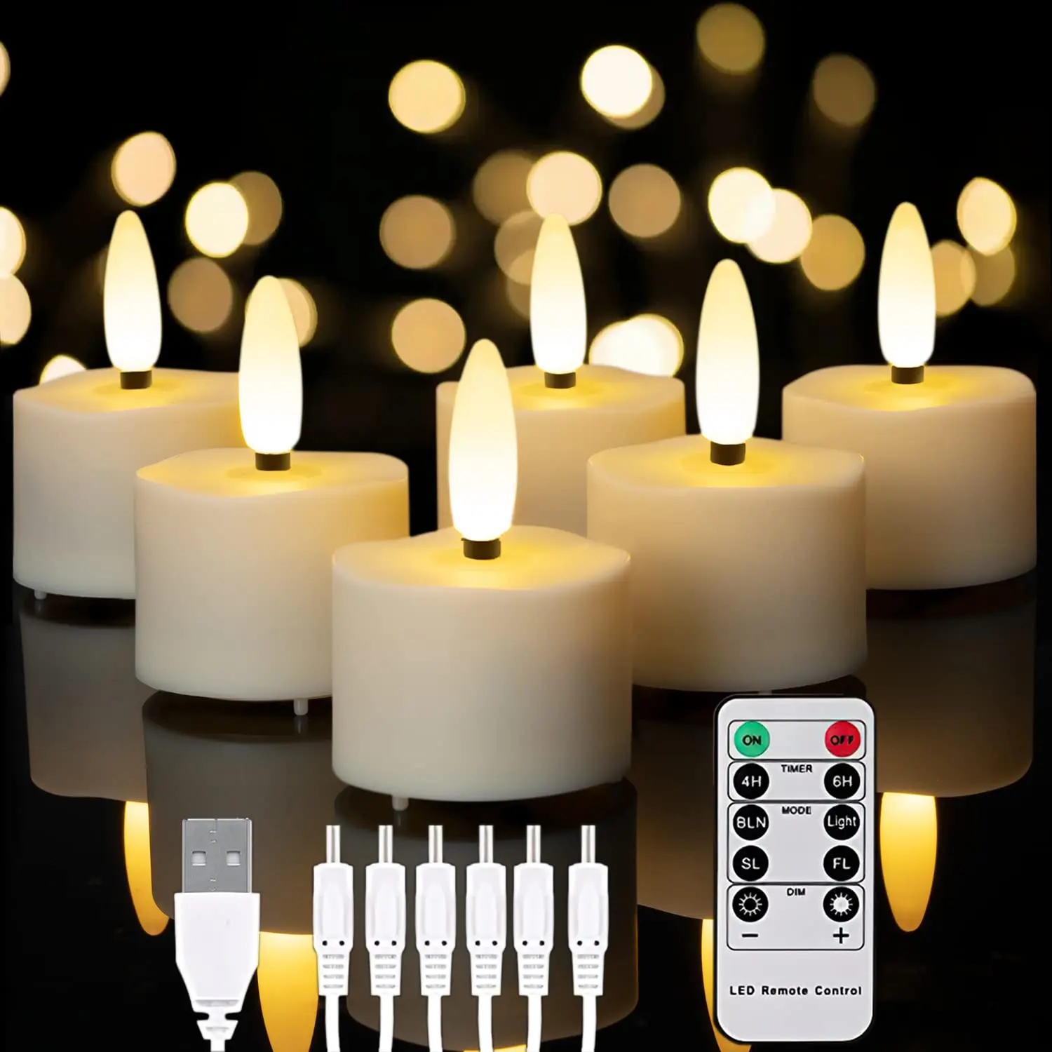 Led Candle Rechargeable Tea Light With Timer Remote And Flickering ...