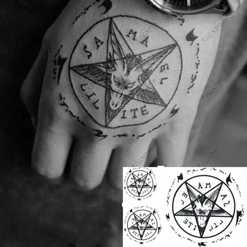 Waterproof Temporary Tattoo Sticker Circle Steering Satan Lucifer Fake ...