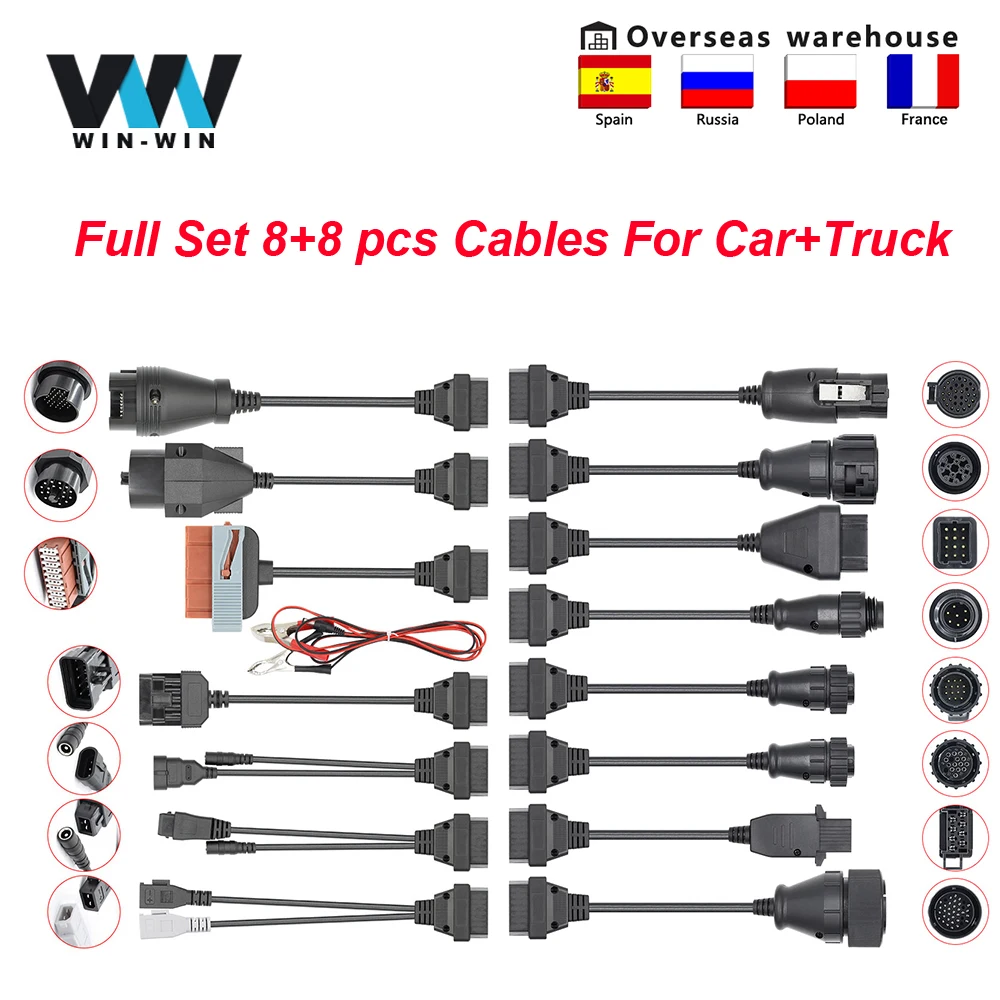 Full Set 8 Pcs Car For Scania Truck Obd Obd2 Connector Extension Cables ...