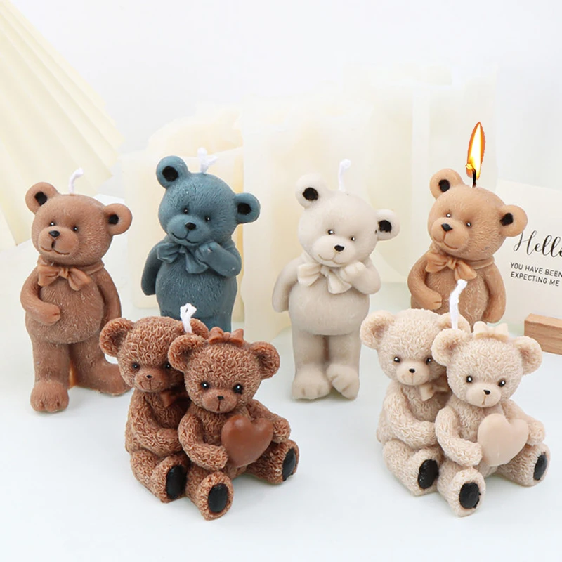 Hug Heart Couple Bear Silicone Candle Mold DIY Bear Animal Candles ...