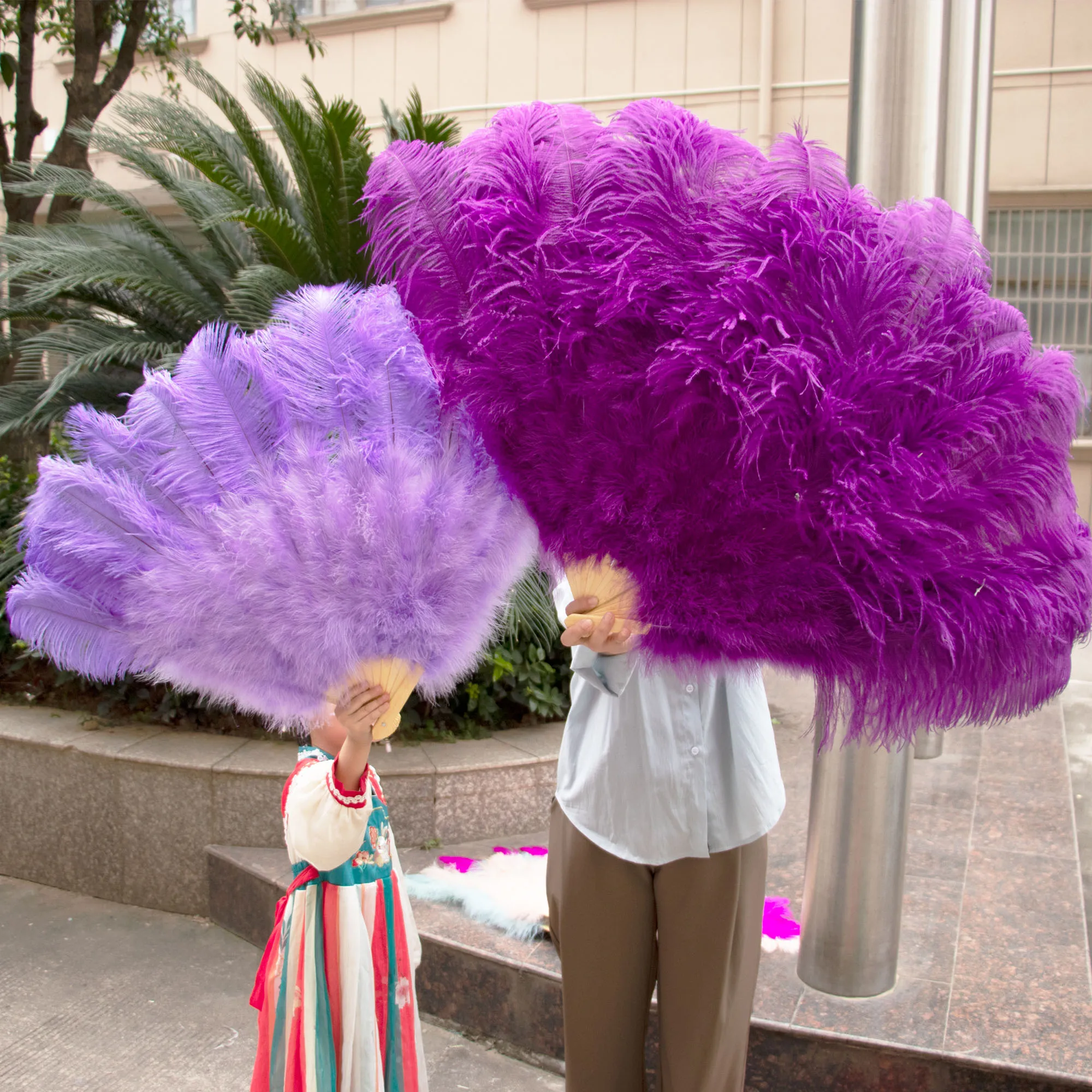 13Bone-Purple-Ostrich-Feathers-Fan-100CM-130CM-Performance-Dance-Props ...