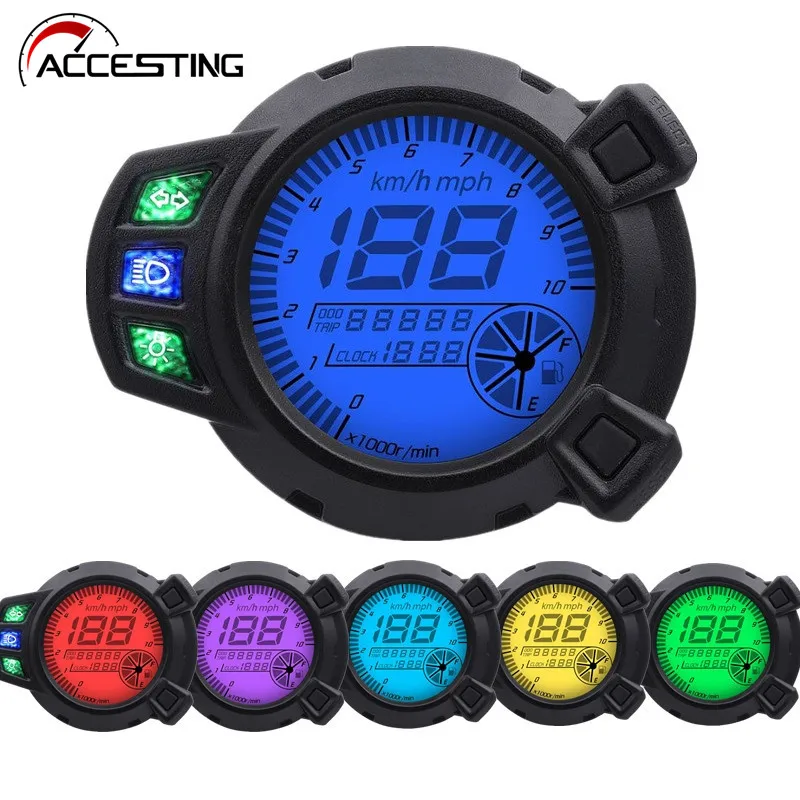 7 Colors Adjustable Backlit Display Multi-Function Motorcycle ...