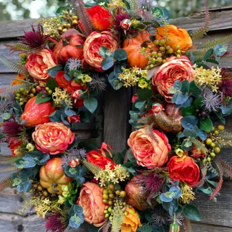 Autumn Flower Wreath Front Door Flower Wreath Outdoor Leaf Pumpkin ...