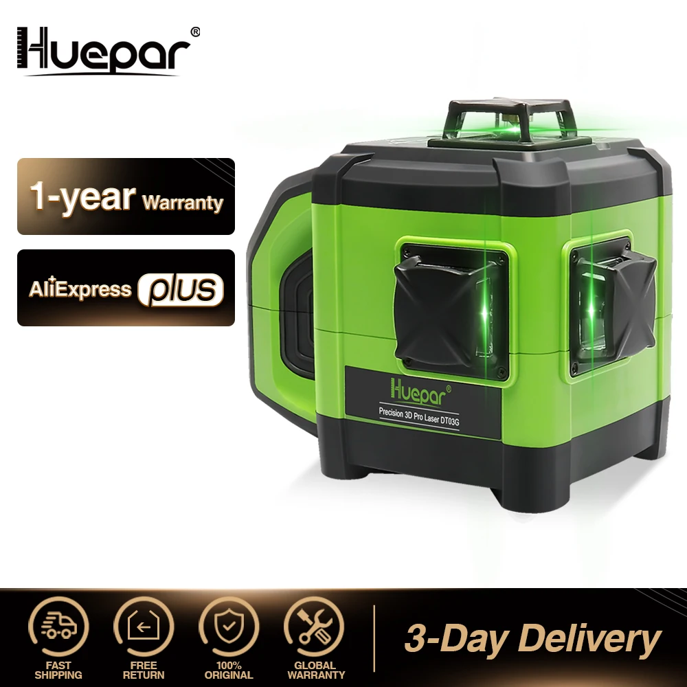 Huepar Autonivelante electrónico, láser de rayo verde 3D, nivel 3x360, alineación de nivelación ...