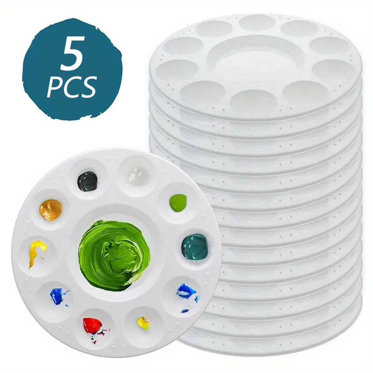 5pcs-Paint-Tray-Palettes-White-Round-Plastic-Paint-Pallets-For-Students ...