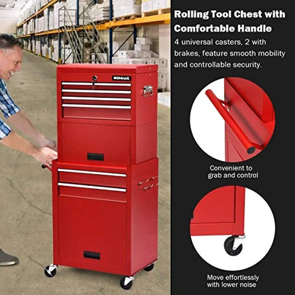6 Drawer Rolling Tool Chest Cabinet Steel Construction Removable Top ...