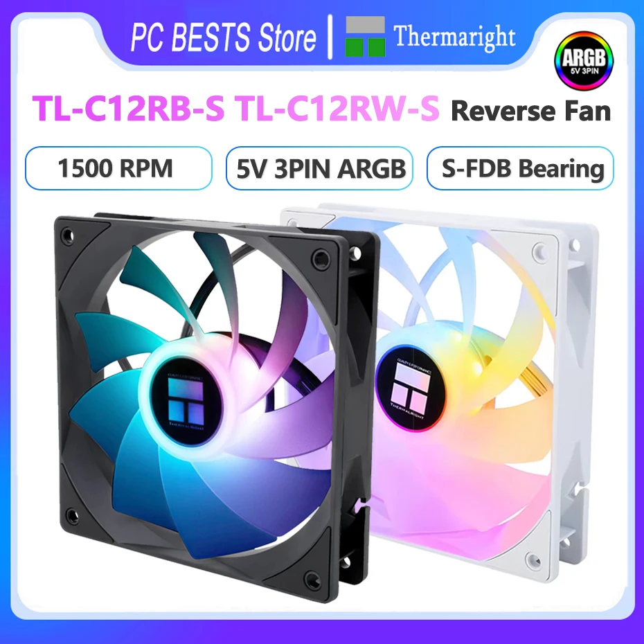Thermalright TL-C12RB-S V2 TL-C12RW-S V2 Case Fan Reverse Cooling Fan 5V 3PIN ARGB PWM Silent ...