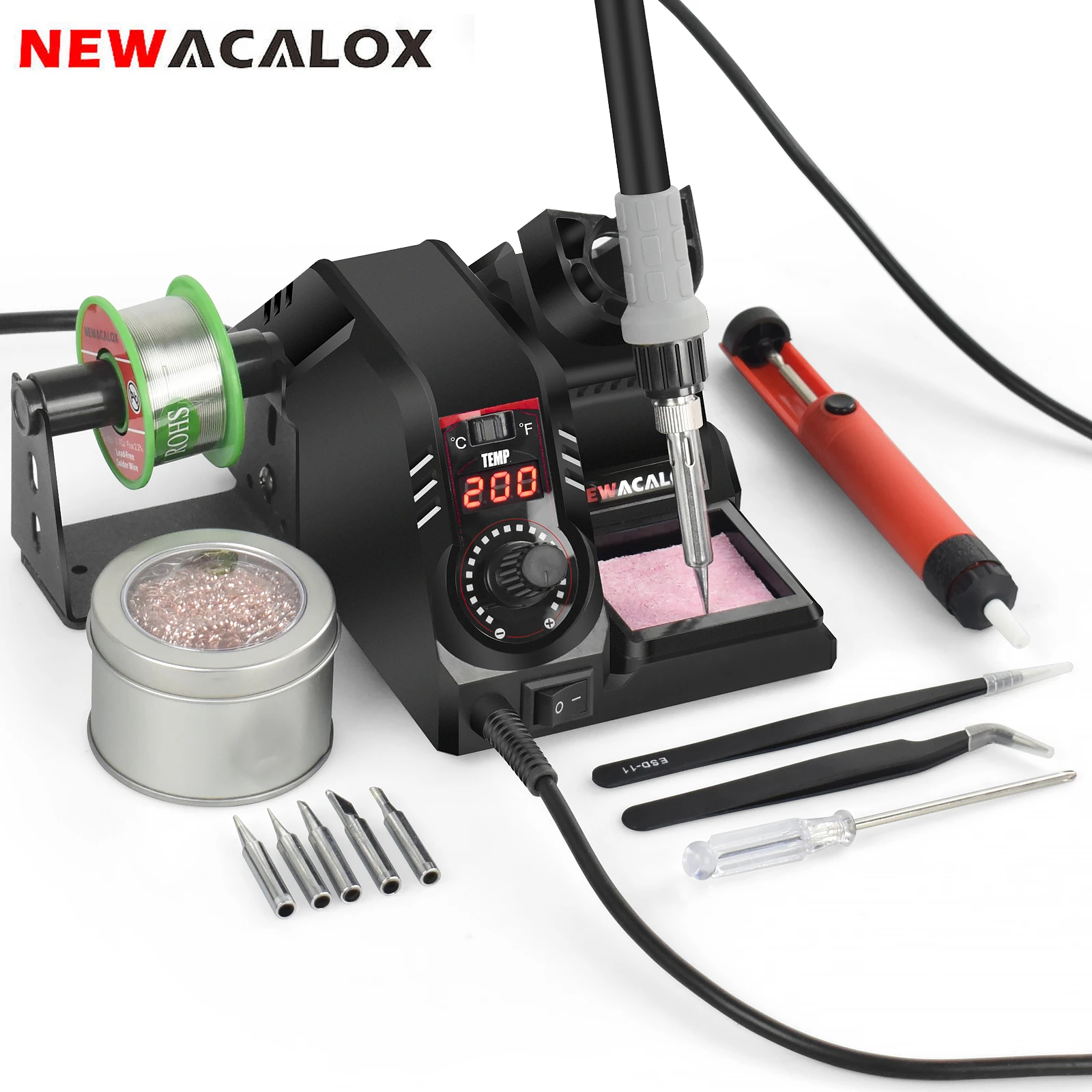 NEWACALOX 110V/220V 130W SMD Rework Soldering Station Temp Adjust LCD ...