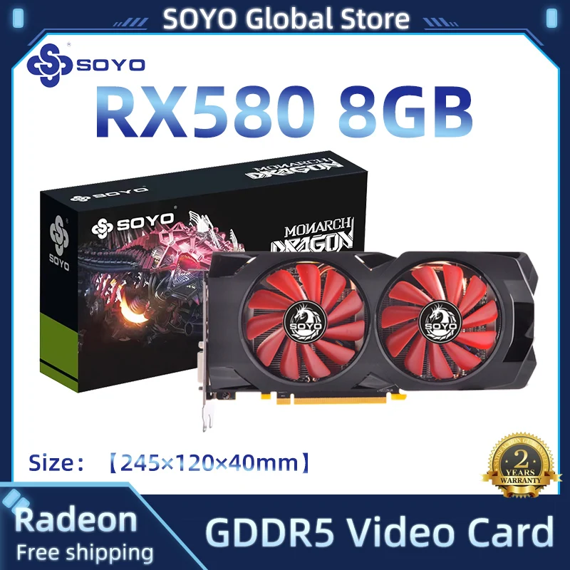 SOYO tarjeta gráfica AMD RX580, 8GB, 8 pines, GDDR5, 256bit, PCI ...