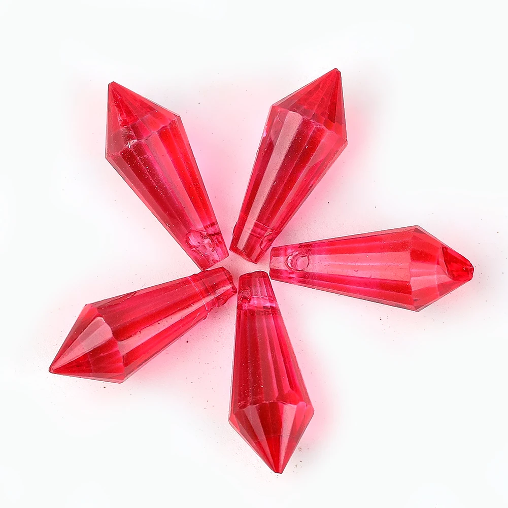 5PC-30mm-Red-Pointed-Drop-Crystal-Prism-Pendant-Suncatcher-Glass-Art ...