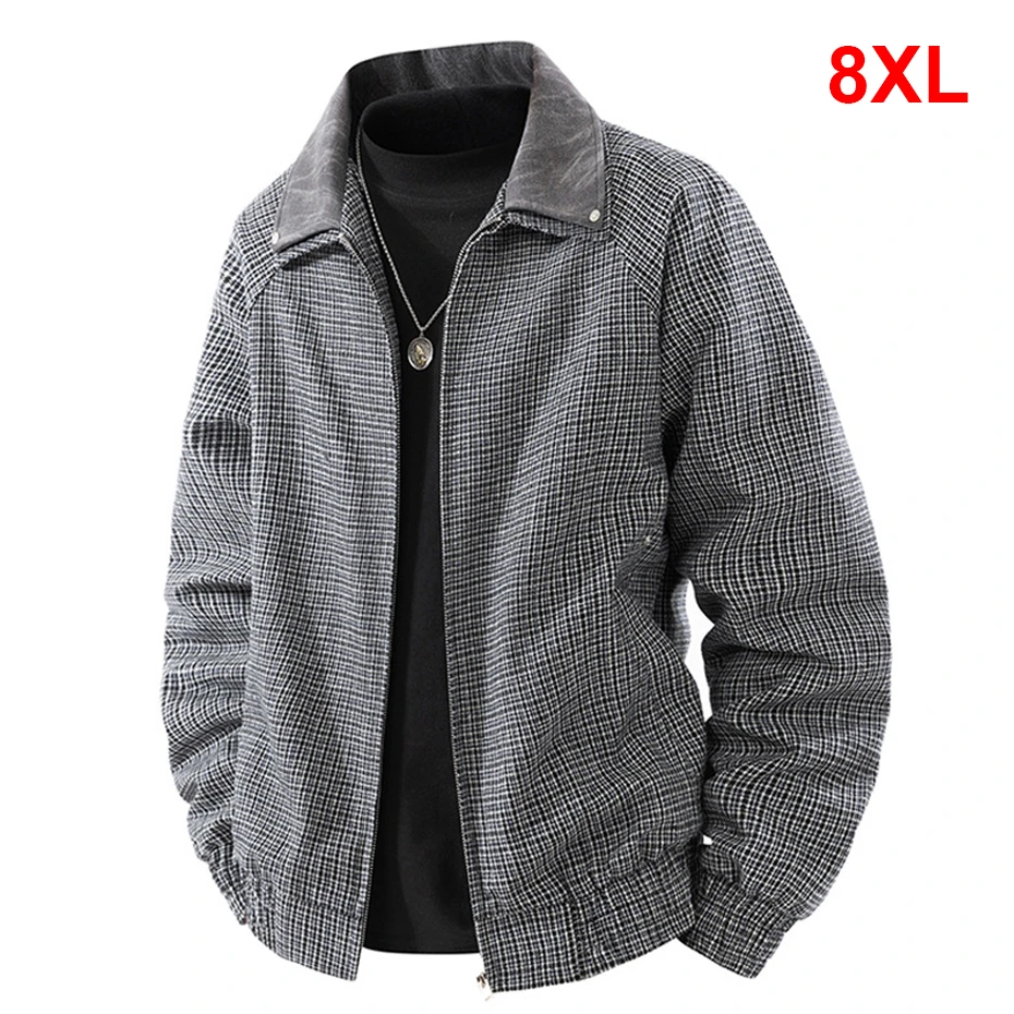 Vintage Plaid Jacket Men 8XL Plus Size Coat Fashion Casual Jackets Male ...