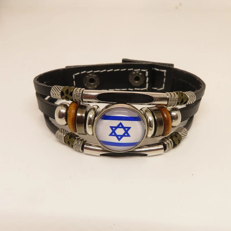 Fashion-Israel-Bracelet-Handmade-Israel-Flag-Symbol-Glass-Beads-Leather ...