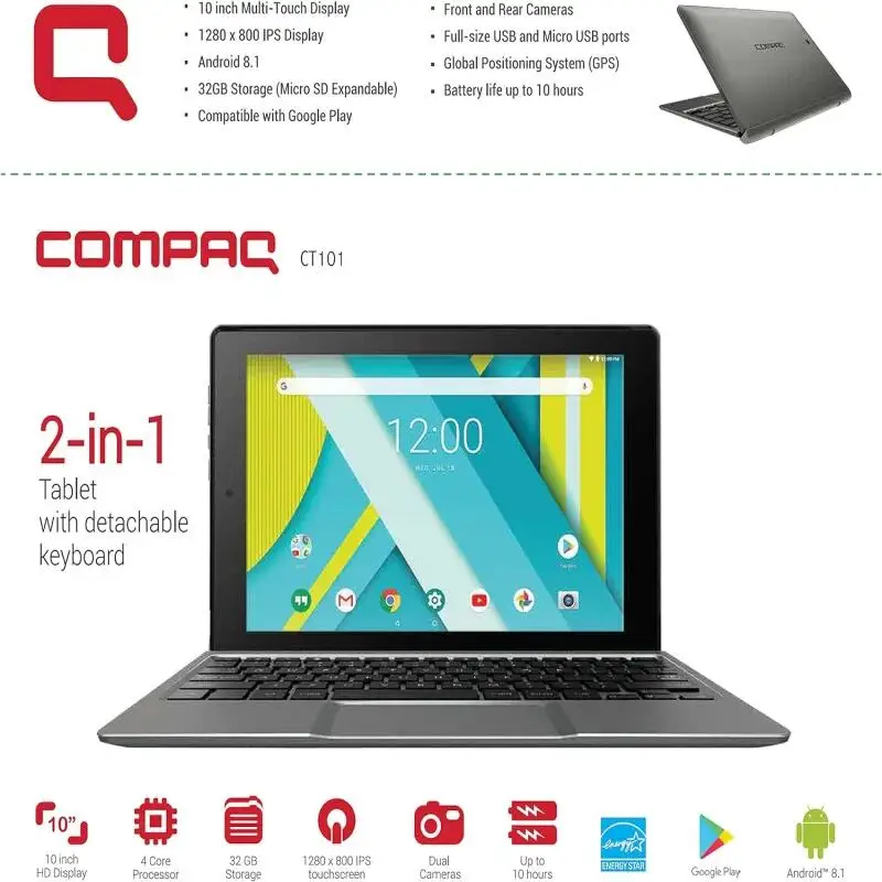 Compaq-tableta-con-teclado-Bluetooth-dispositivo-de-10-pulgadas-HD-IPS ...