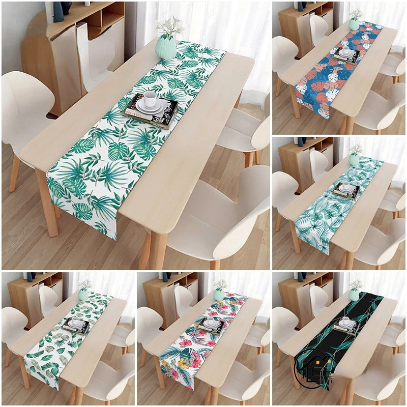Plant Leaves Printed Table Runner Tropical Rainforest Flowers Green ...