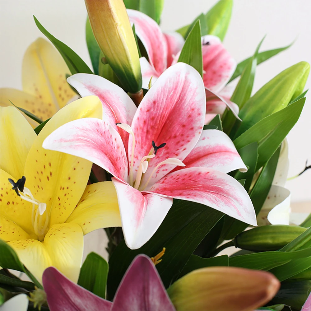 Artificial Flowers Real touch Lily branch real looking white fake ...